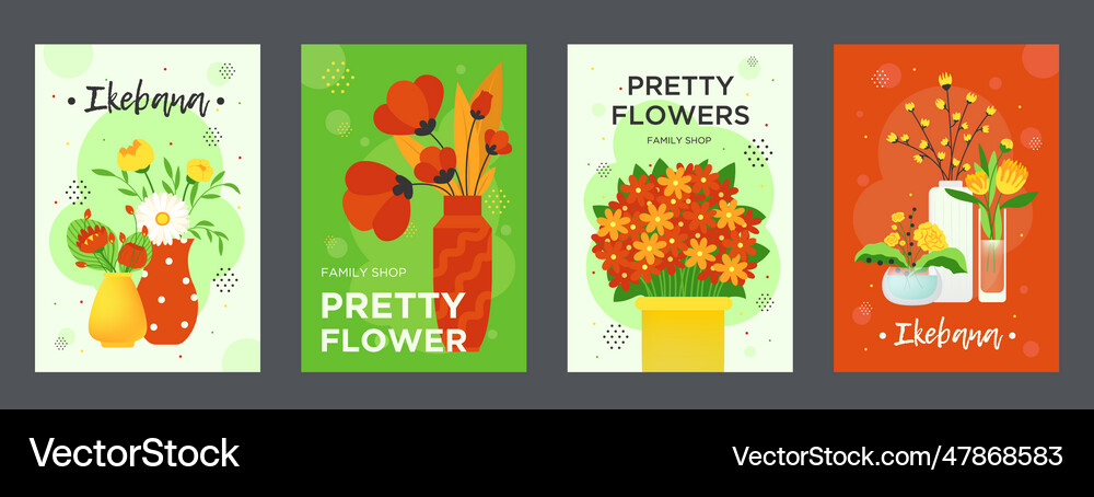 Colorful posters design with pretty flowers Vector Image