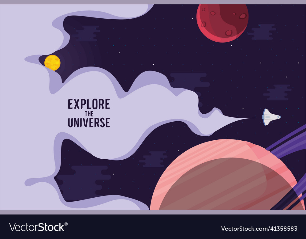 Explore universe lettering with spaceship Vector Image
