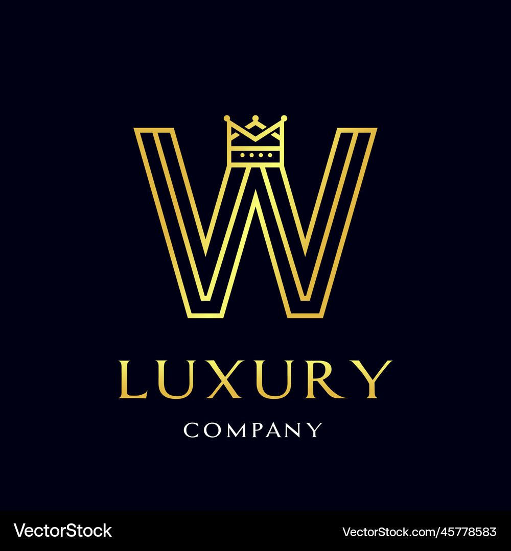 Letter w crown logo template design with gold Vector Image