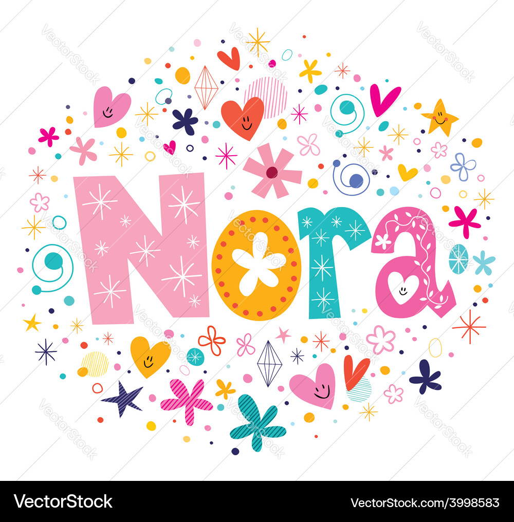 Nora Name Art Lettering Hearts Royalty Free Vector Image
