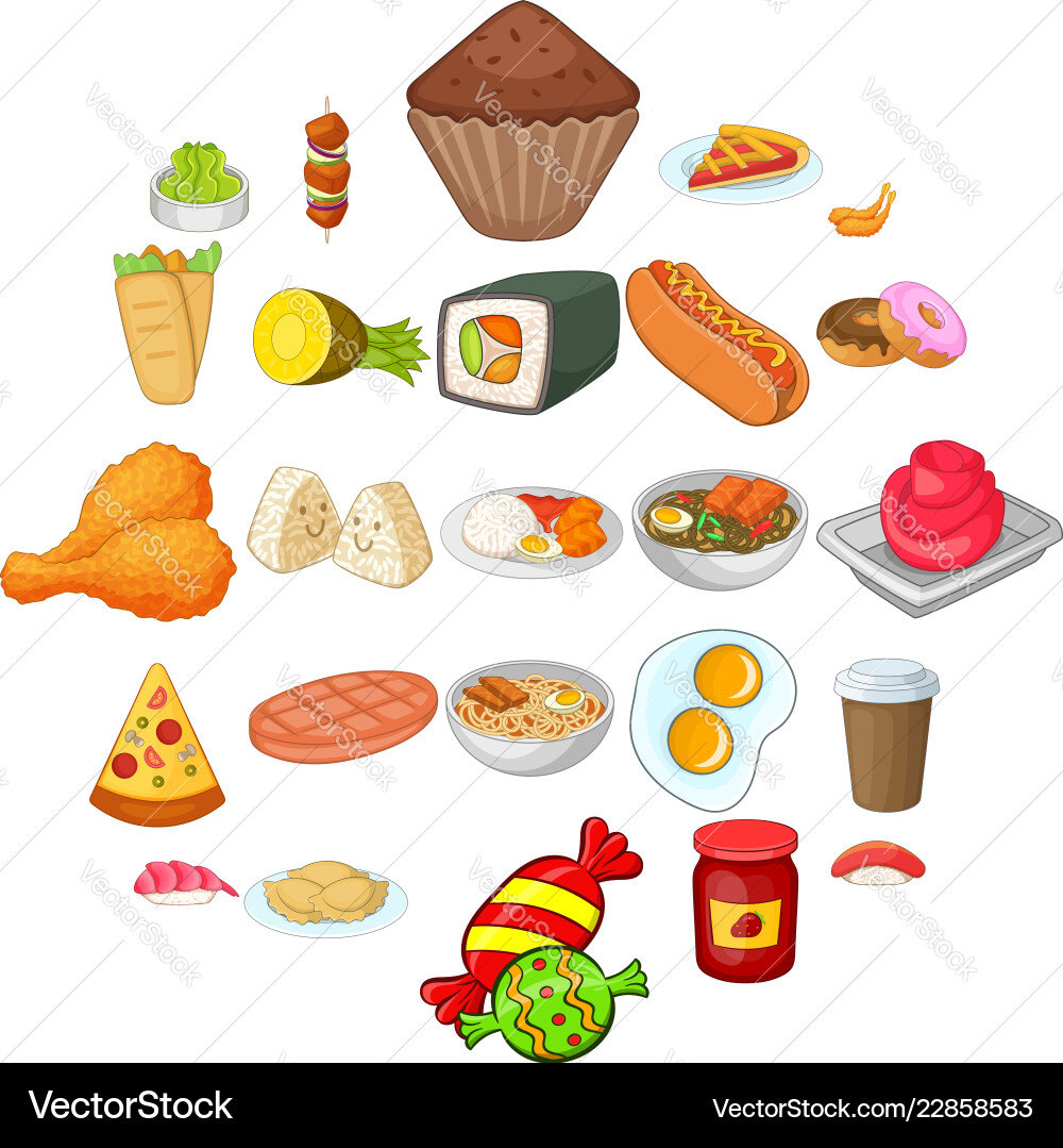 Nosh icons set cartoon style Royalty Free Vector Image