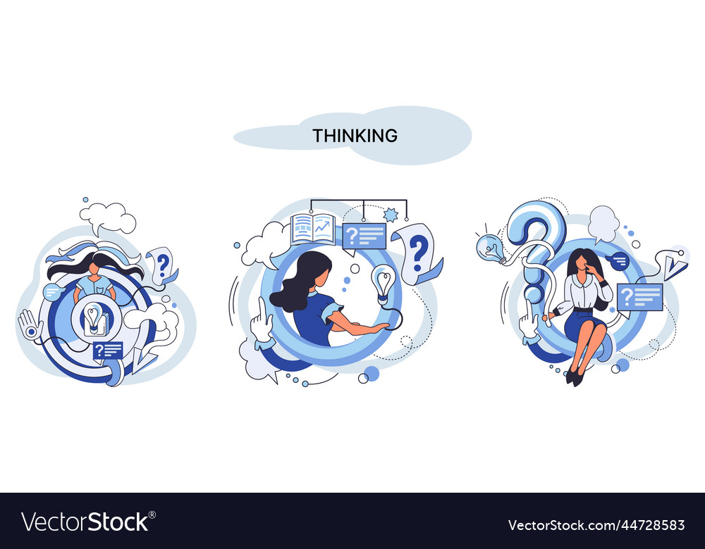 Problem solving concept woman wondering Royalty Free Vector Problem solving concept woman wondering Royalty Free Vector