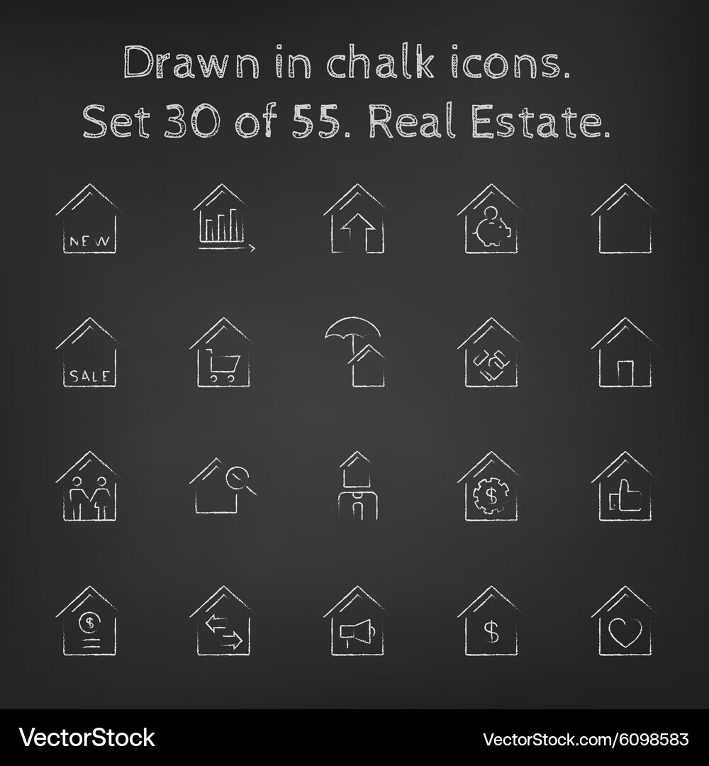 Real estate icon set drawn in chalk Royalty Free Vector