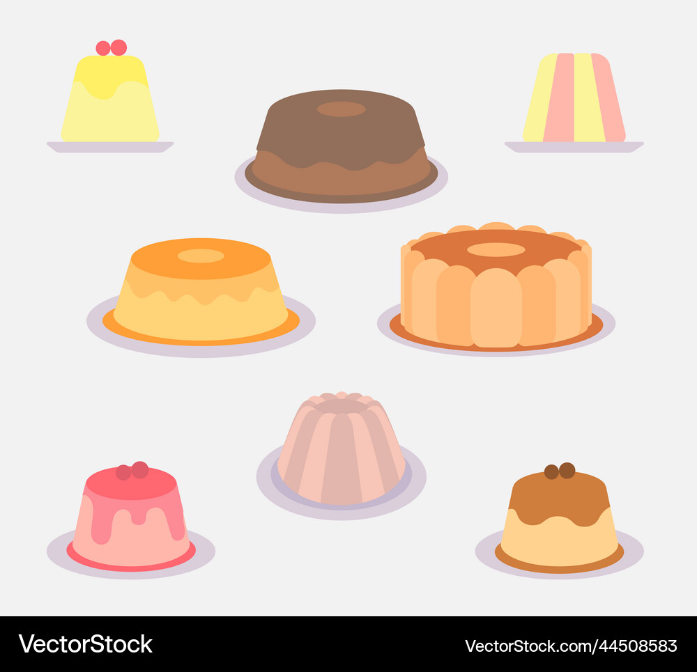 Set of pudding flan cream dessert Royalty Free Vector Image