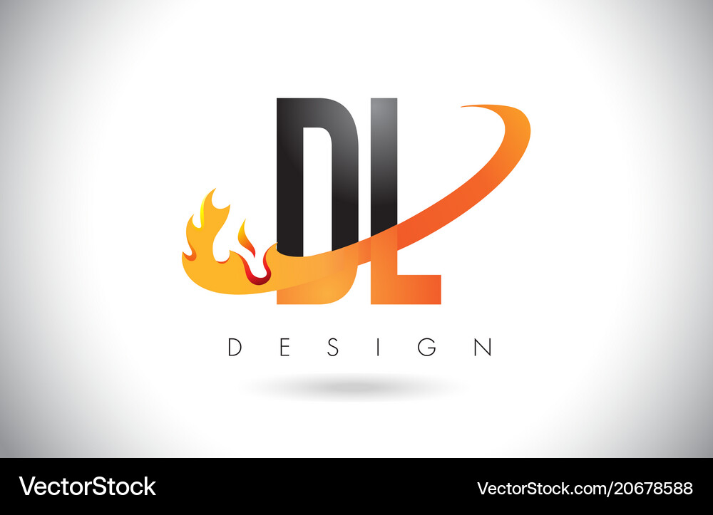 Dl d l letter logo with fire flames design Vector Image