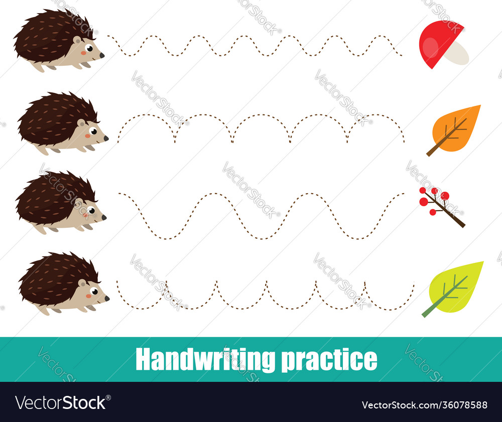 Forest hedgehog handwriting practice sheet Vector Image