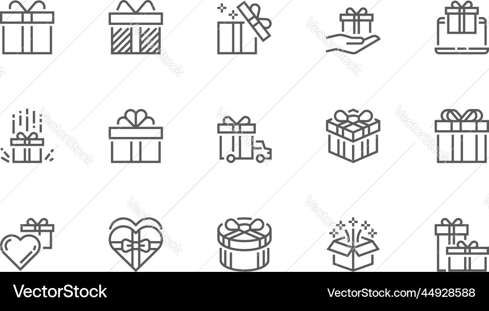 Gift and surprise line icons set Royalty Free Vector Image