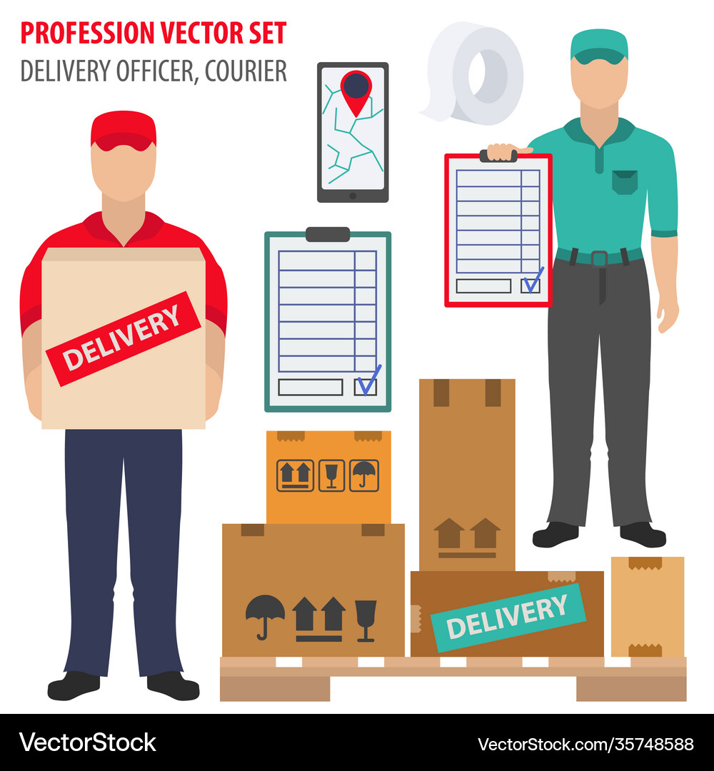 Profession and occupation set delivery officer Vector Image