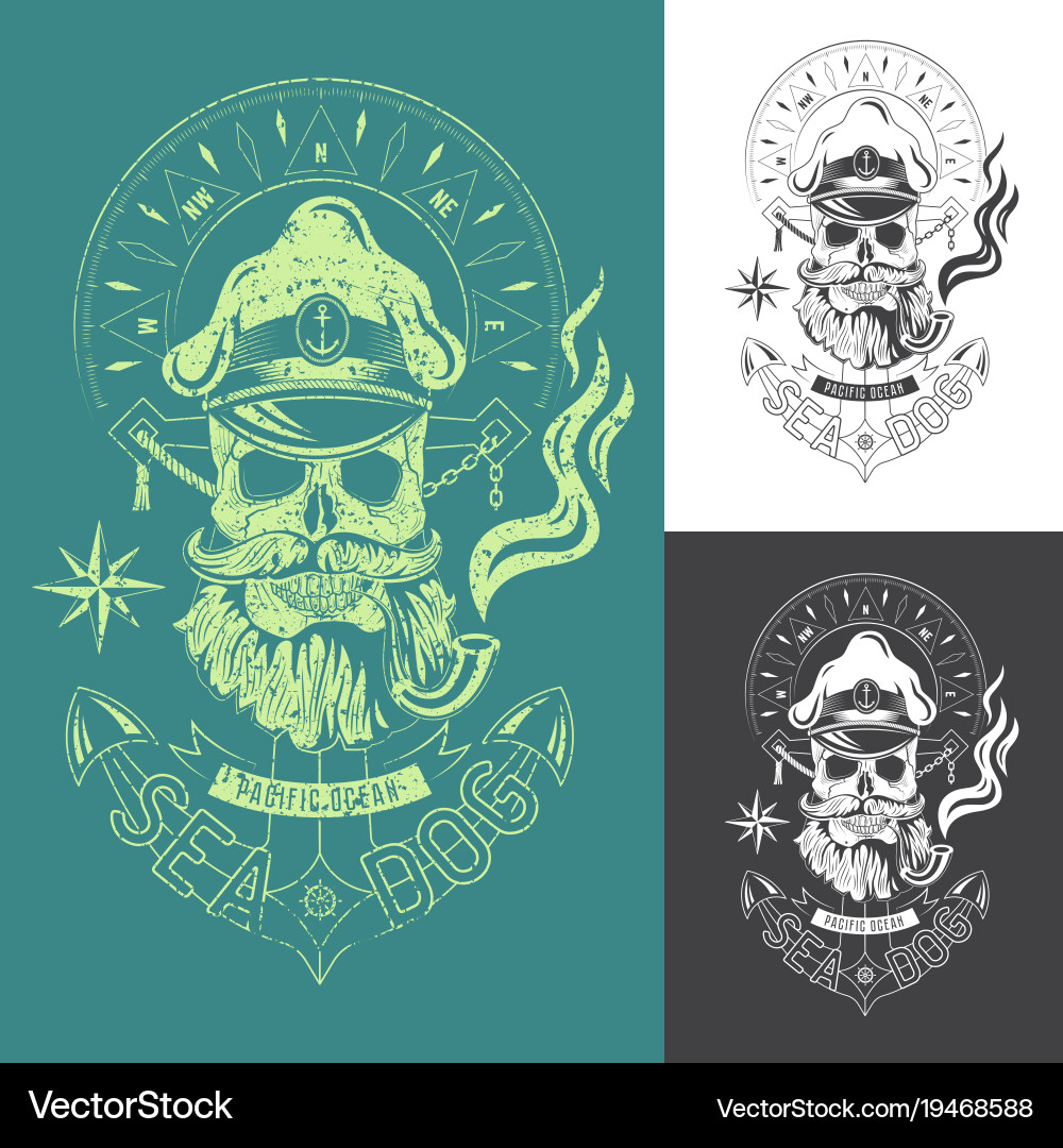 Sea dog monochrome emblem Royalty Free Vector Image