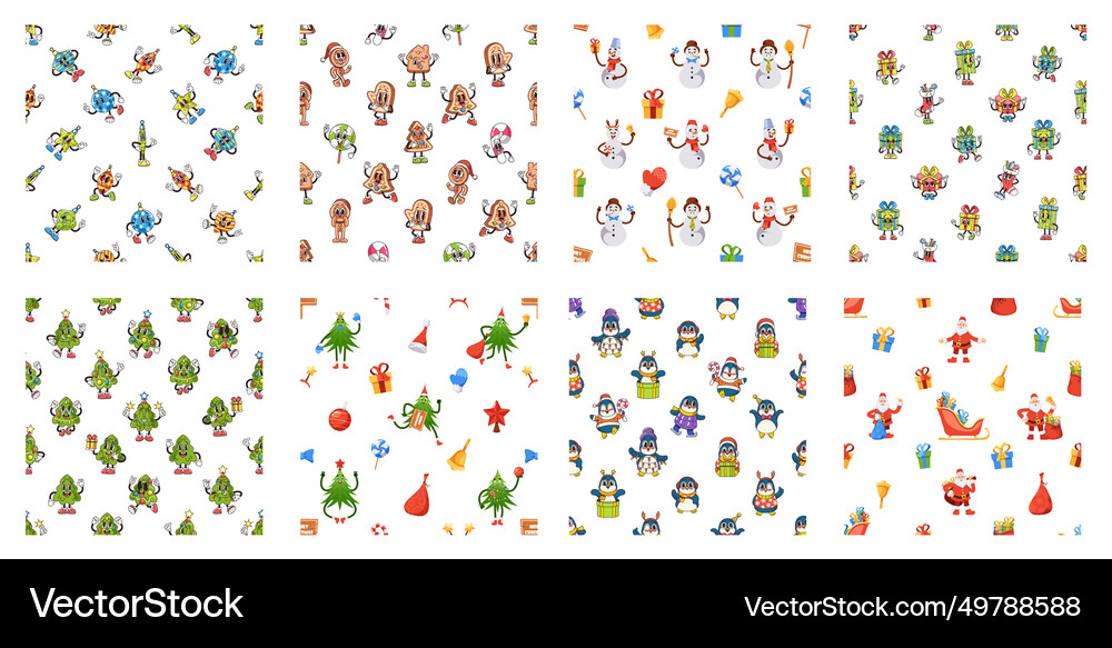 Seamless christmas patterns set cartoon Royalty Free Vector