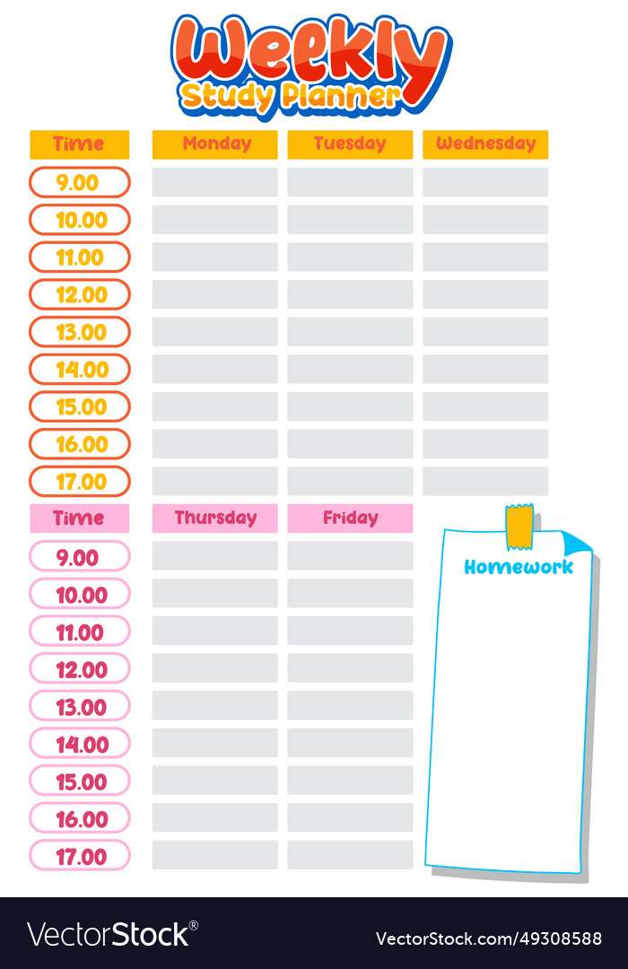 Simple weekly lesson plan note template Royalty Free Vector