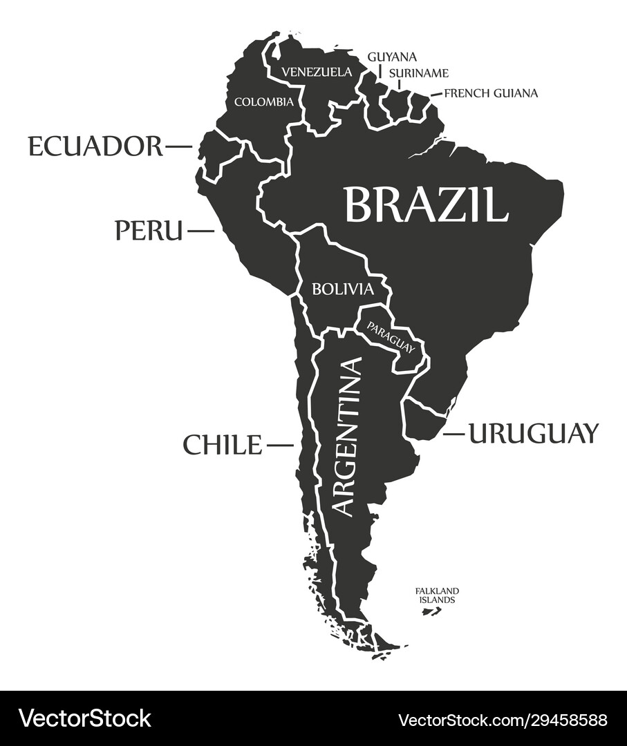 South america continent map with countries Vector Image
