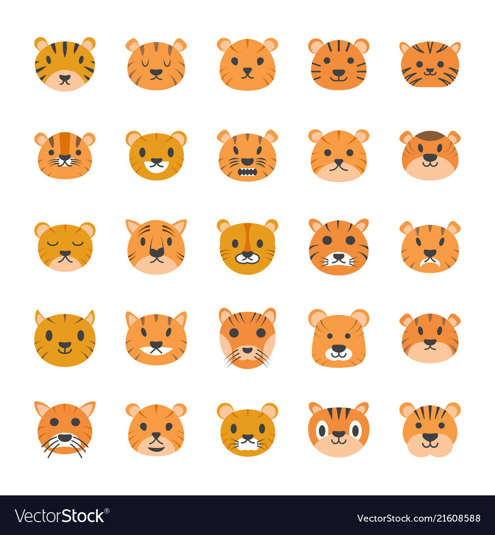 Tiger face flat icons Royalty Free Vector Image