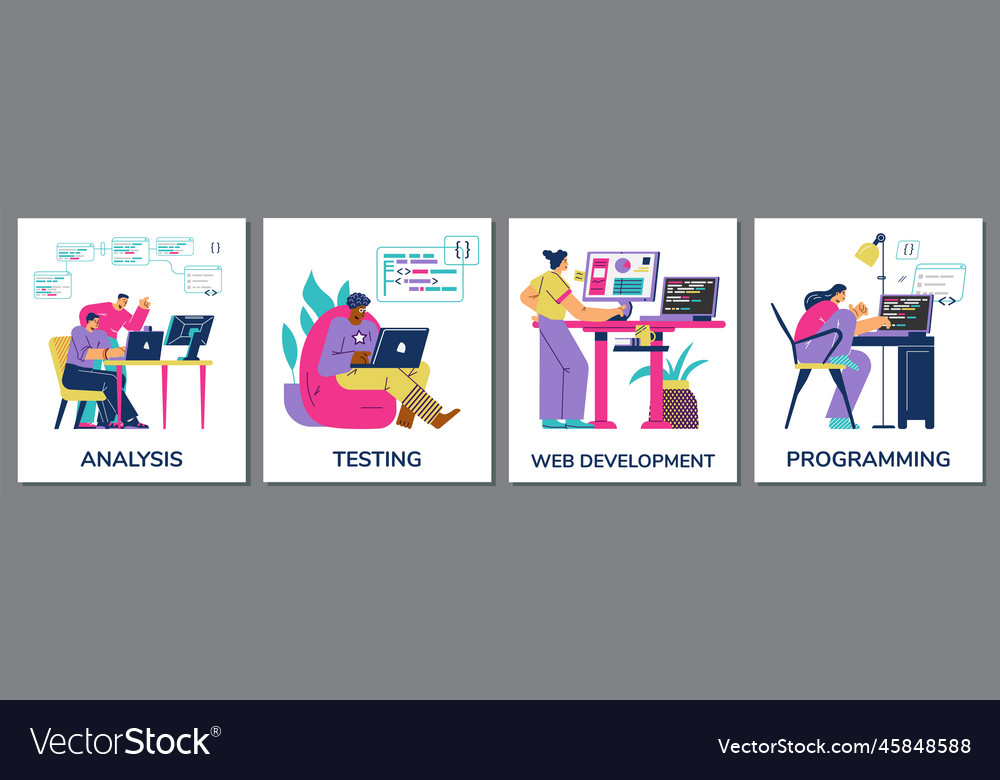 Web development and programming banners or cards Vector Image