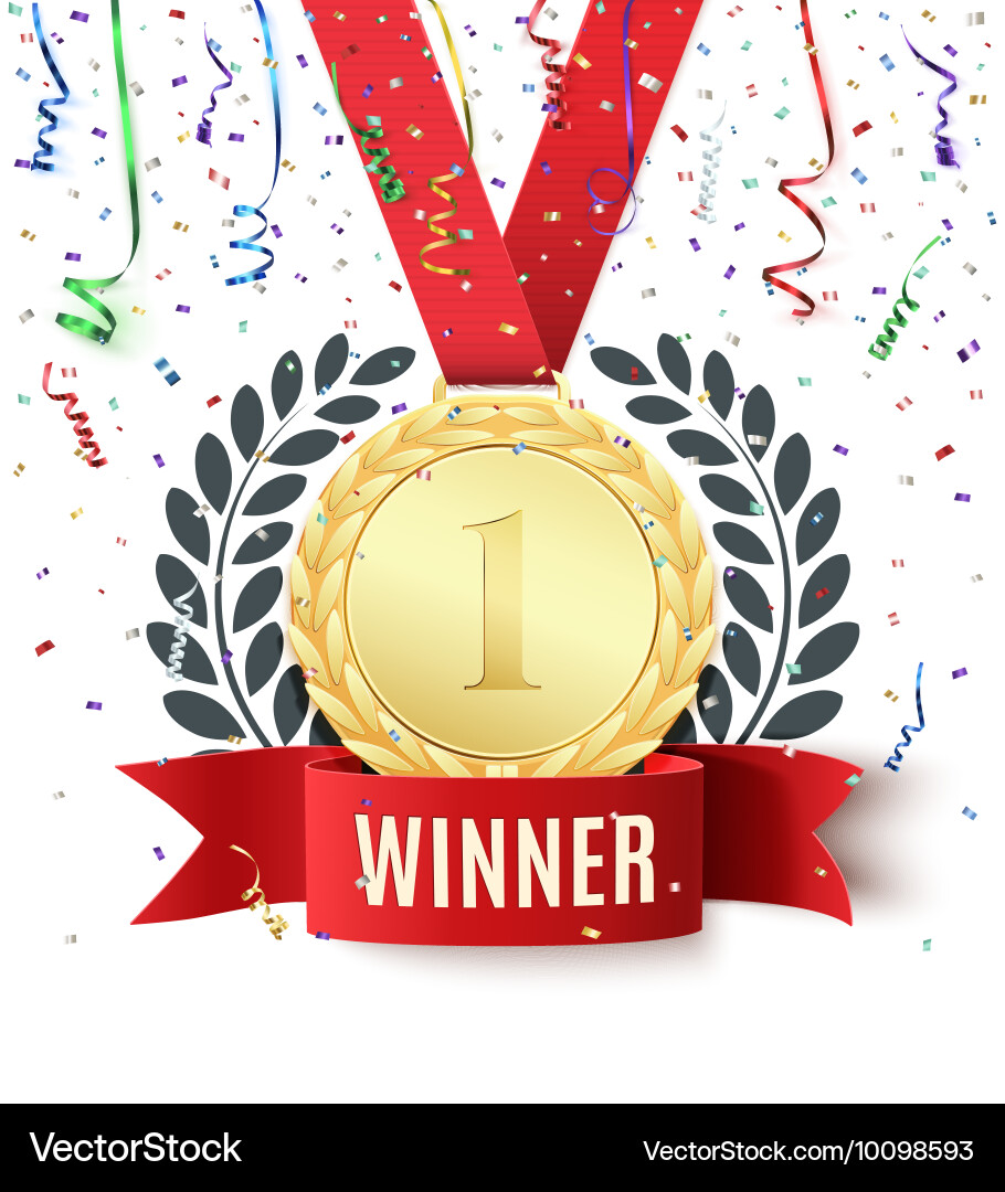 Background with red ribbon and gold medal Vector Image