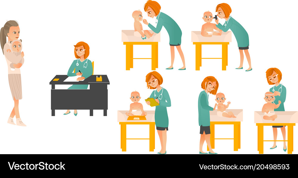 Cartoon pediatrician doctors and baset Royalty Free Vector