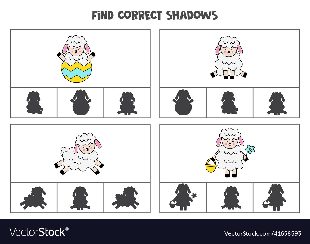 Find correct shadow of easter sheep printable Vector Image