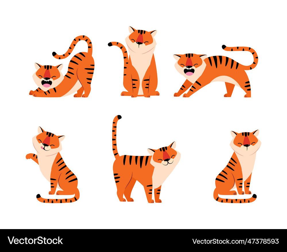 Funny striped tiger with orange fur Royalty Free Vector