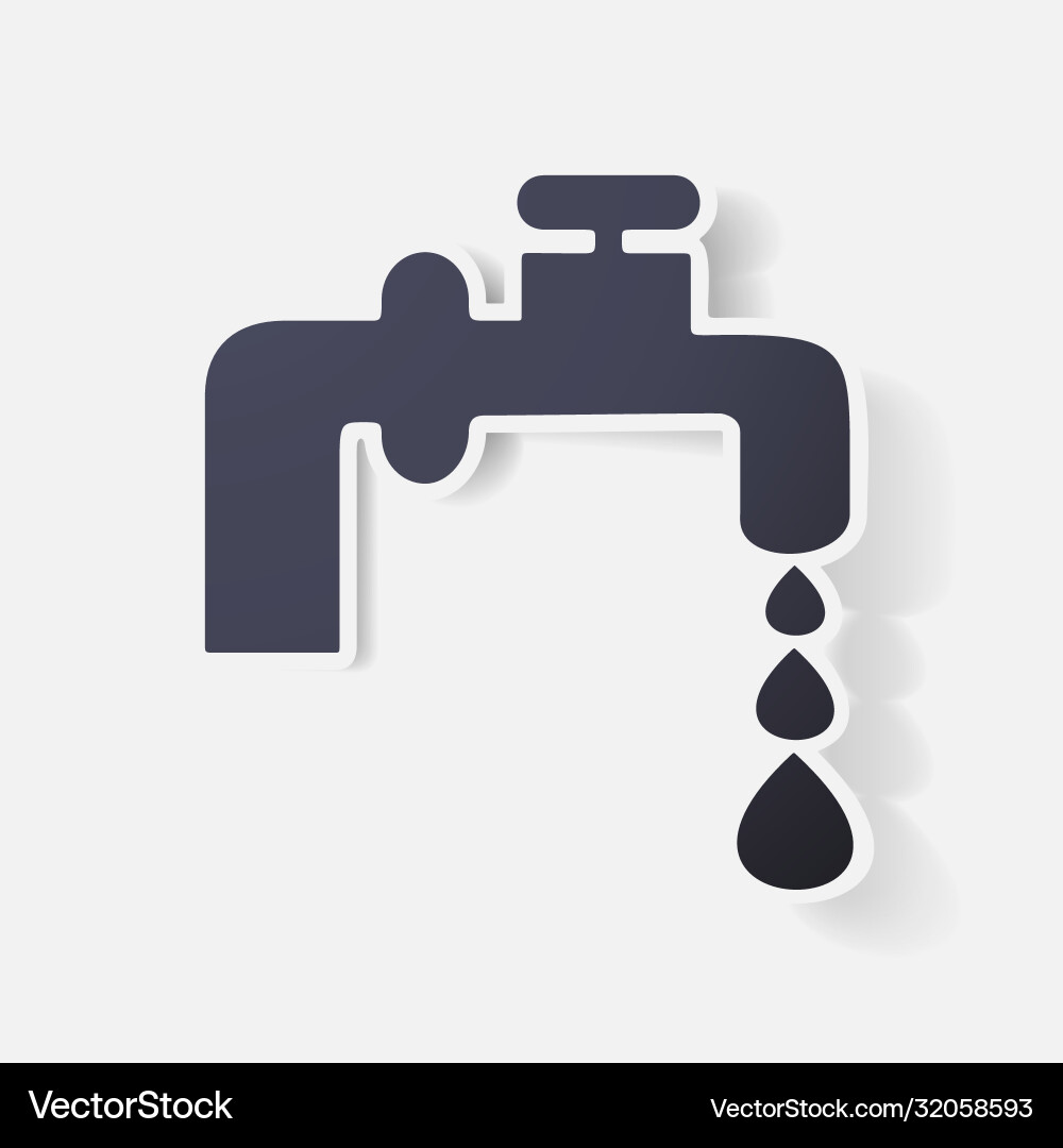 Paper clipped sticker faucet Royalty Free Vector Image