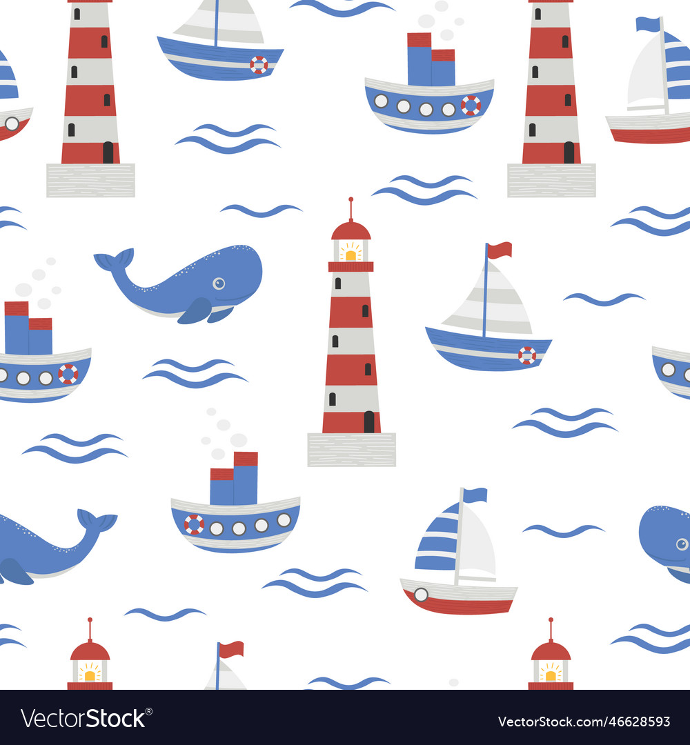 Seamless pattern with cute nautical elements Vector Image