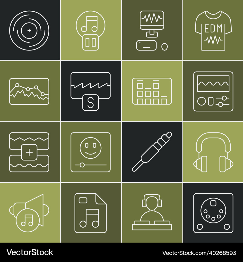 Set line drum machine headphones music recording Vector Image