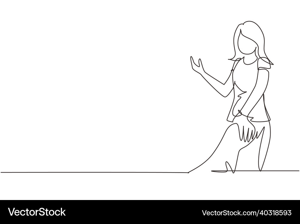 Single one line drawing woman walking on romantic Vector Image