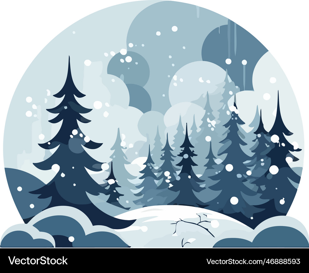 Winter forest scene with snowflakes and trees Vector Image