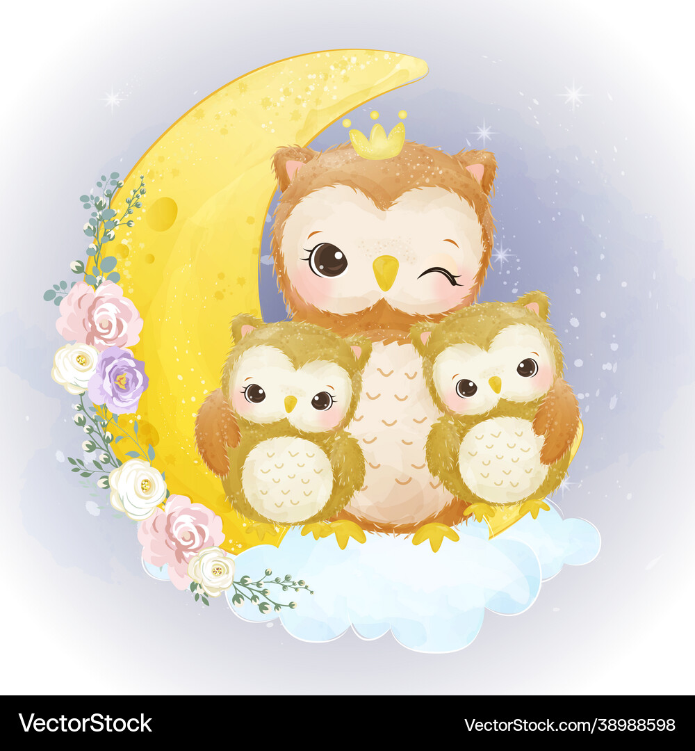 Adorable owl in watercolor Royalty Free Vector Image