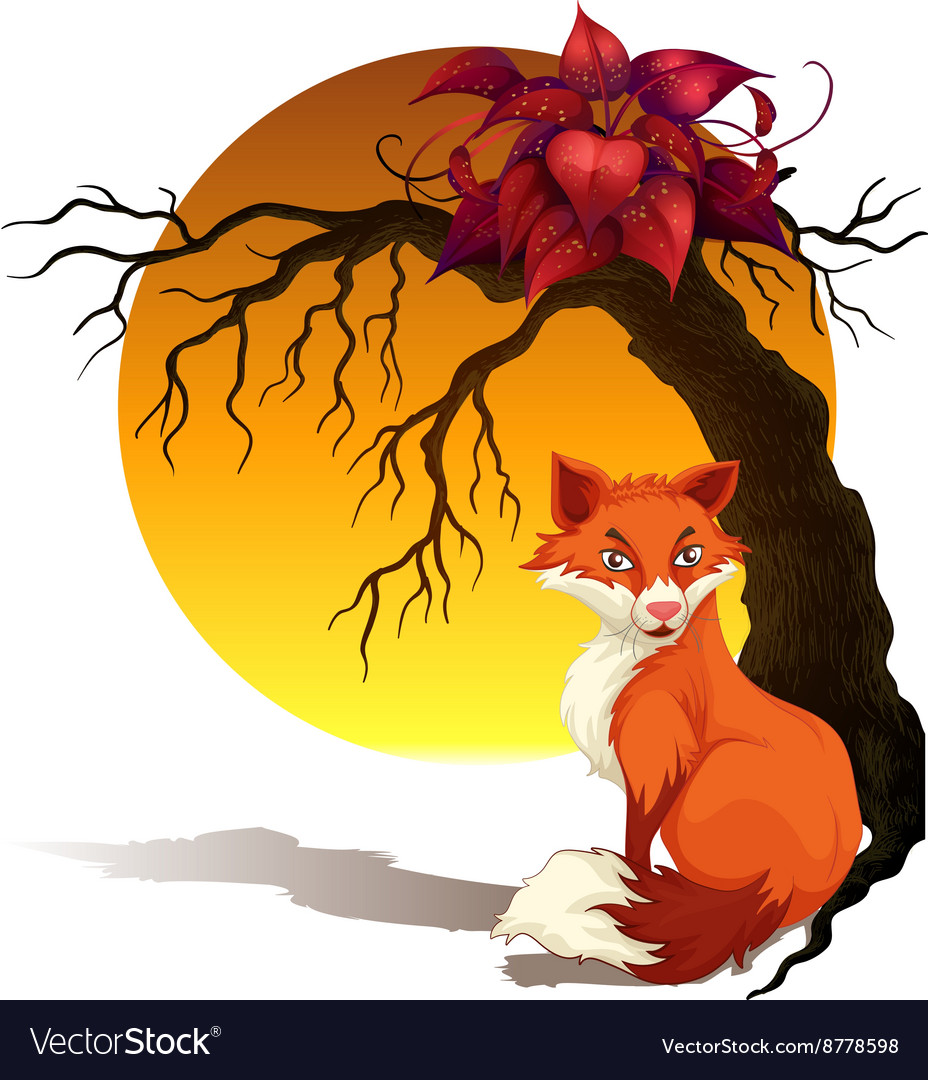 Fox sitting under tree Royalty Free Vector Image