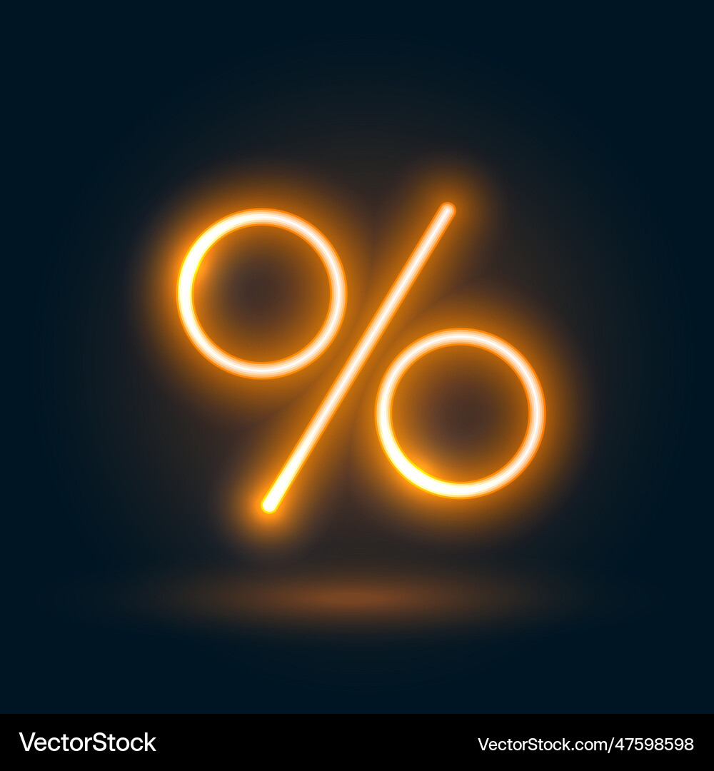 Glowing neon percentage sign background Royalty Free Vector