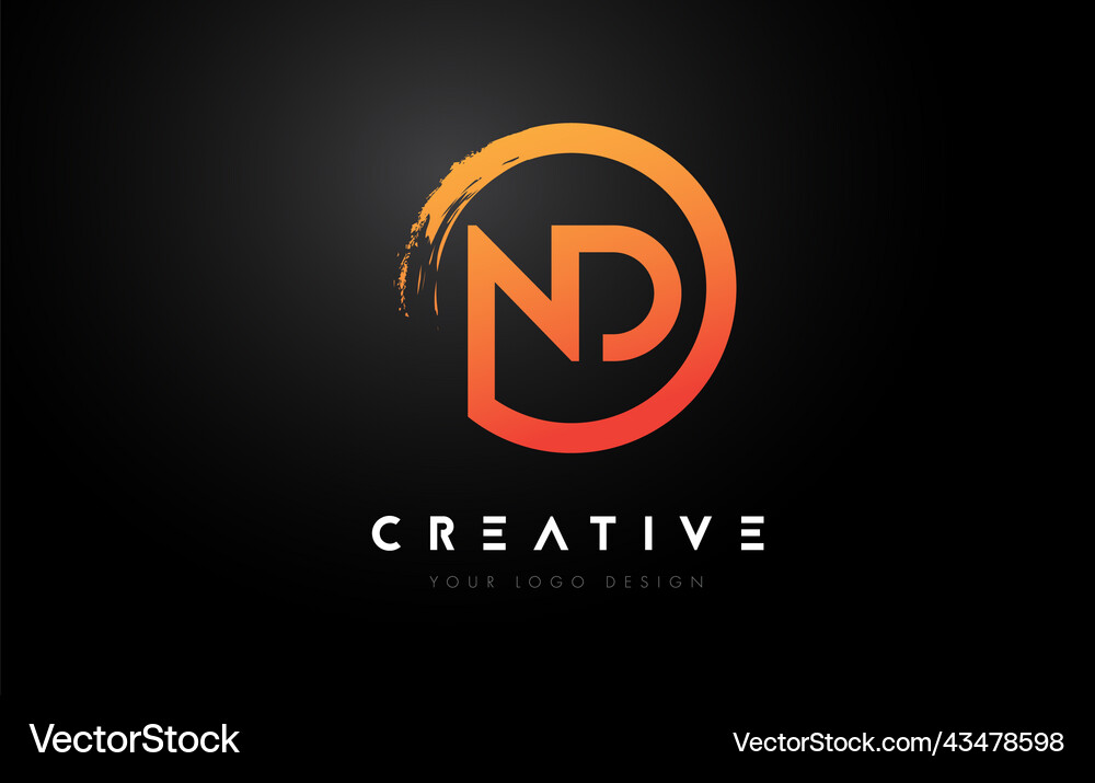 Orange nd circular letter logo with circle brush Vector Image