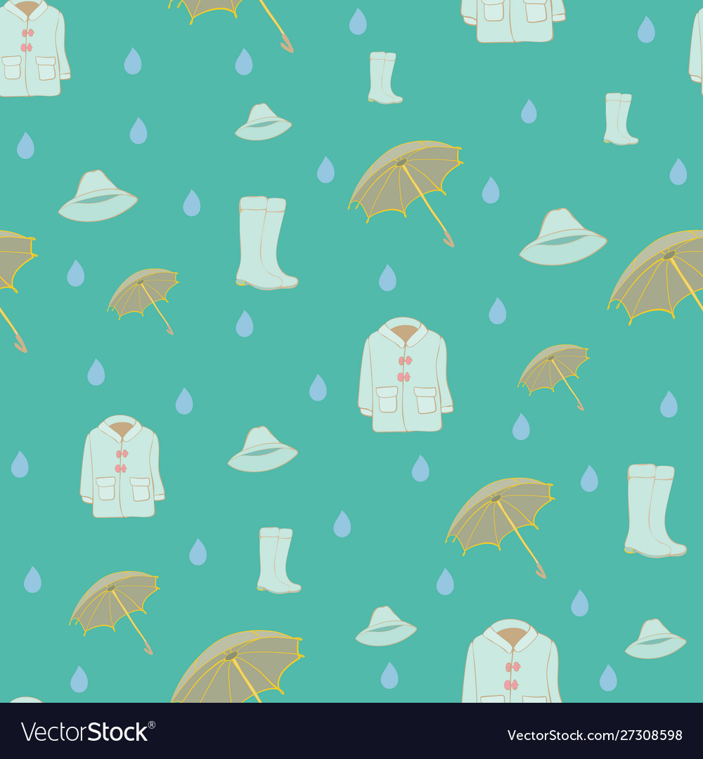 Raindrops and rain gear repeat pattern Royalty Free Vector