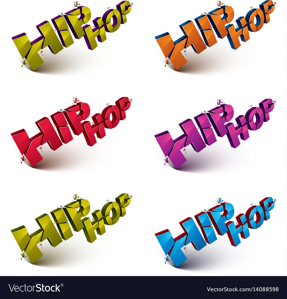 Set 3d shattered hip hop words created Royalty Free Vector