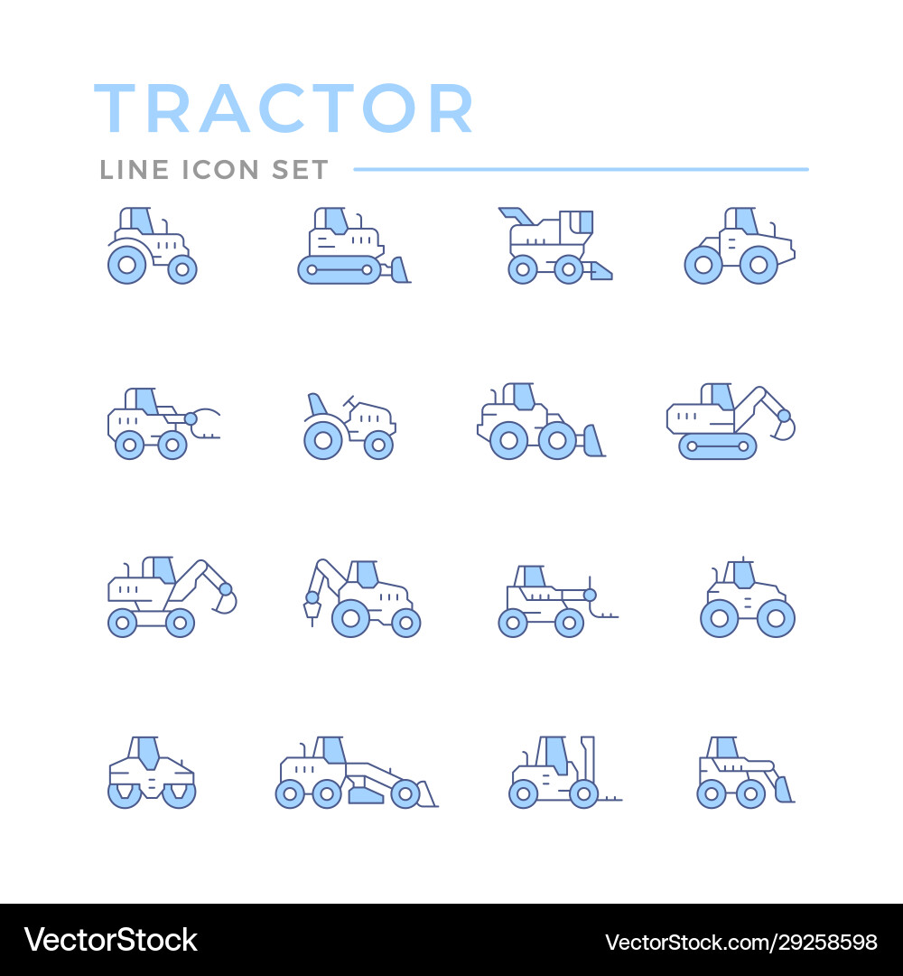 Set color line icons tractors Royalty Free Vector Image