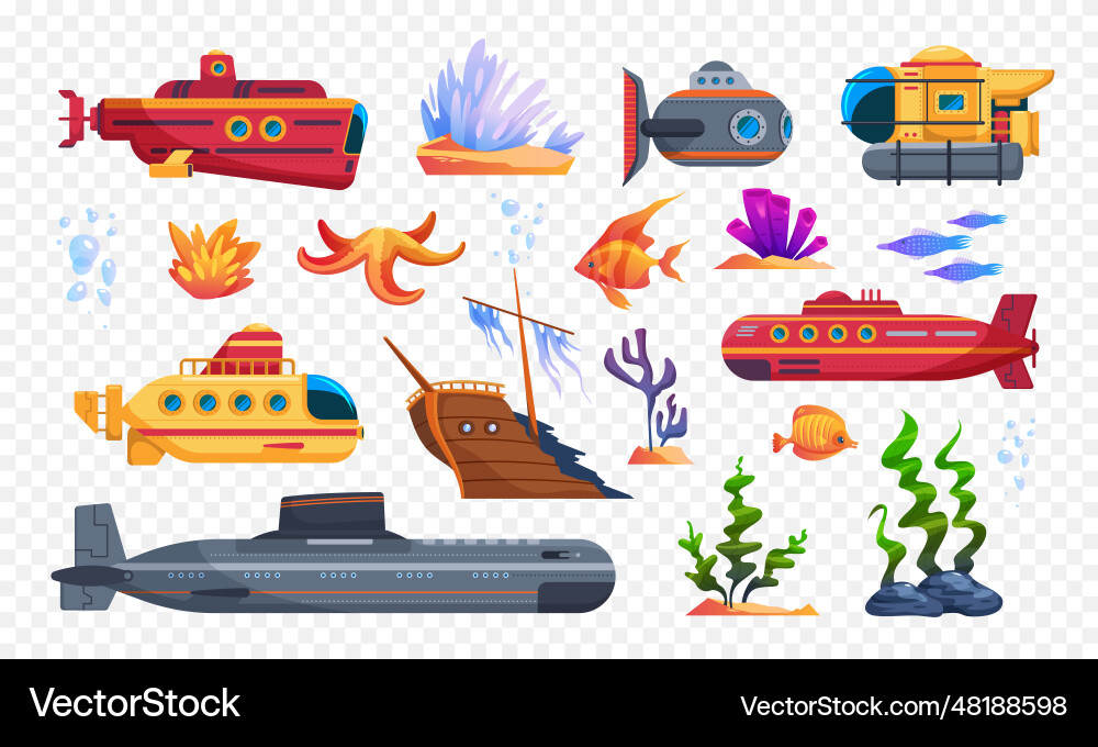 Submarine icons transparent set Royalty Free Vector Image