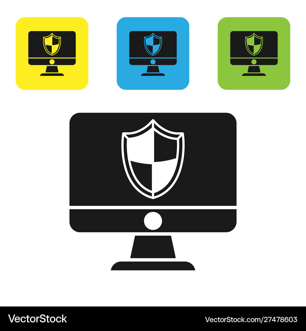 Black computer monitor and shield icon isolated Vector Image