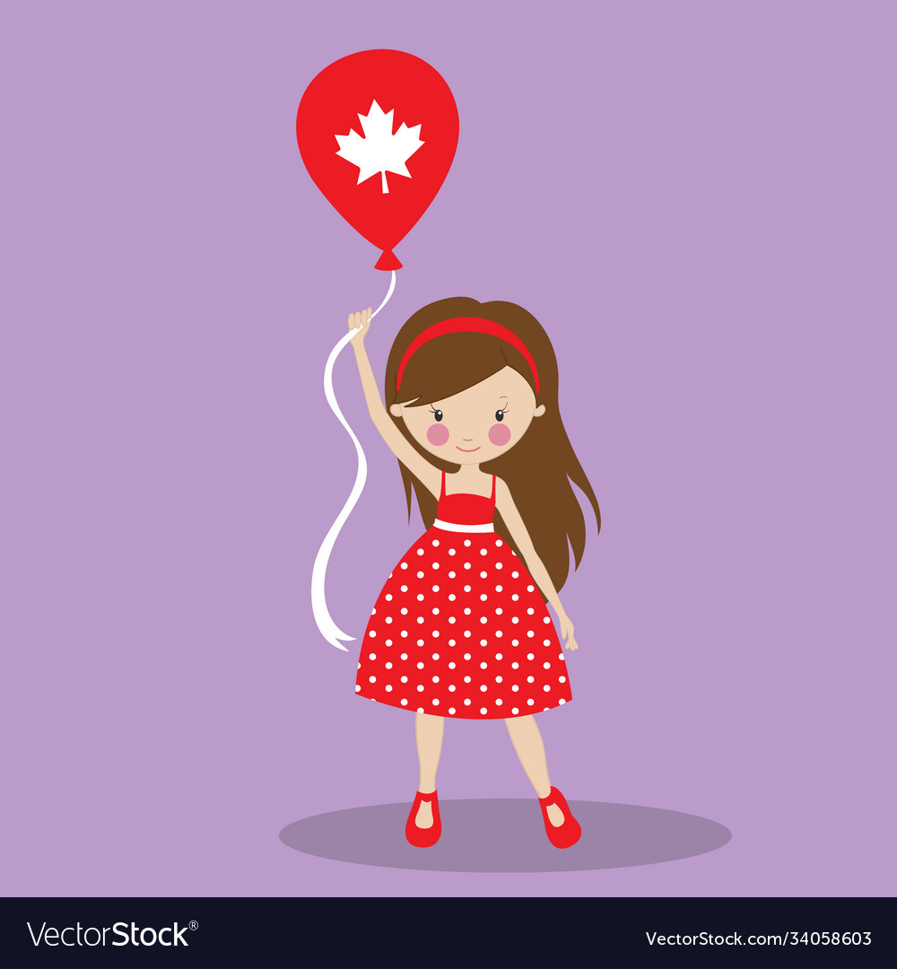Canada day girl balloon 04 Royalty Free Vector Image