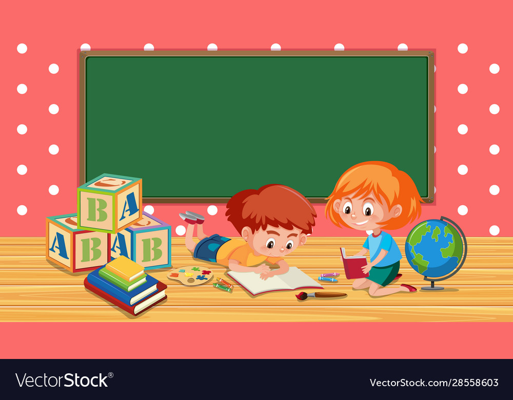 Classroom with boy and girl reading book Vector Image