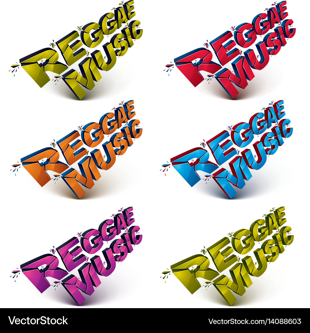 Collection of 3d reggae music word broken Vector Image