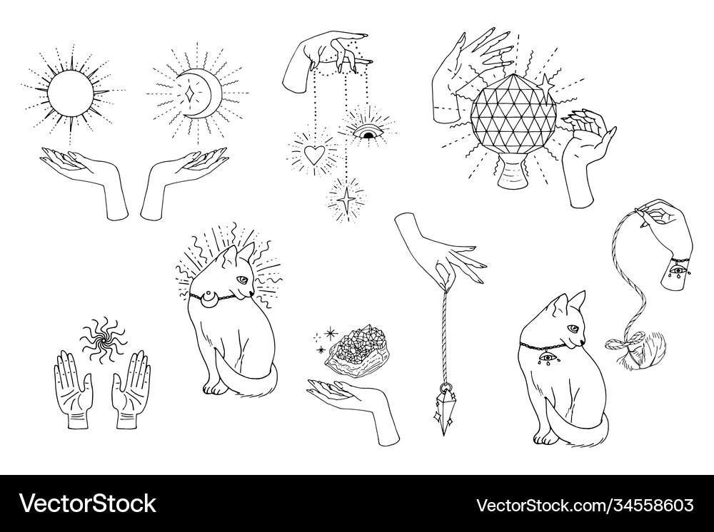 Hand drawn doodle set black line art in boho Vector Image