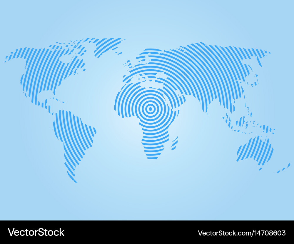 World map of blue concentric rings on white Vector Image