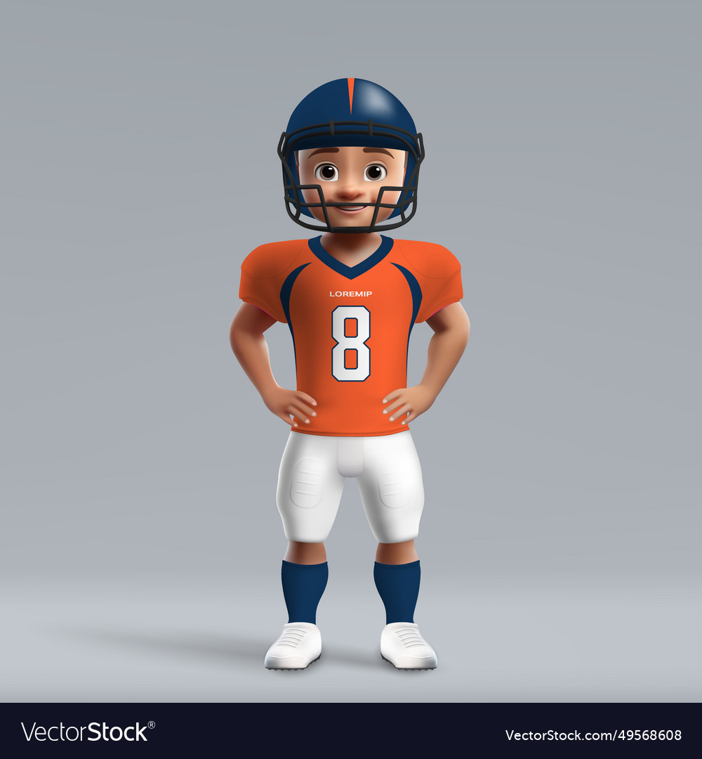 3d cartoon cute young american football player Vector Image