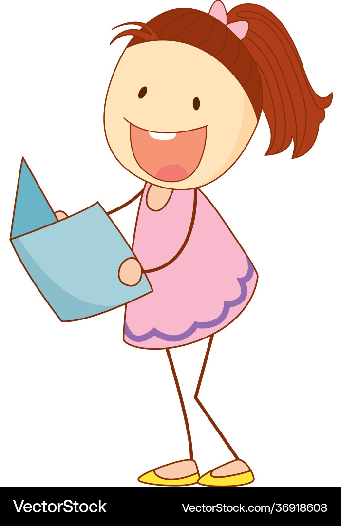 A doodle kid reading a book cartoon character Vector Image