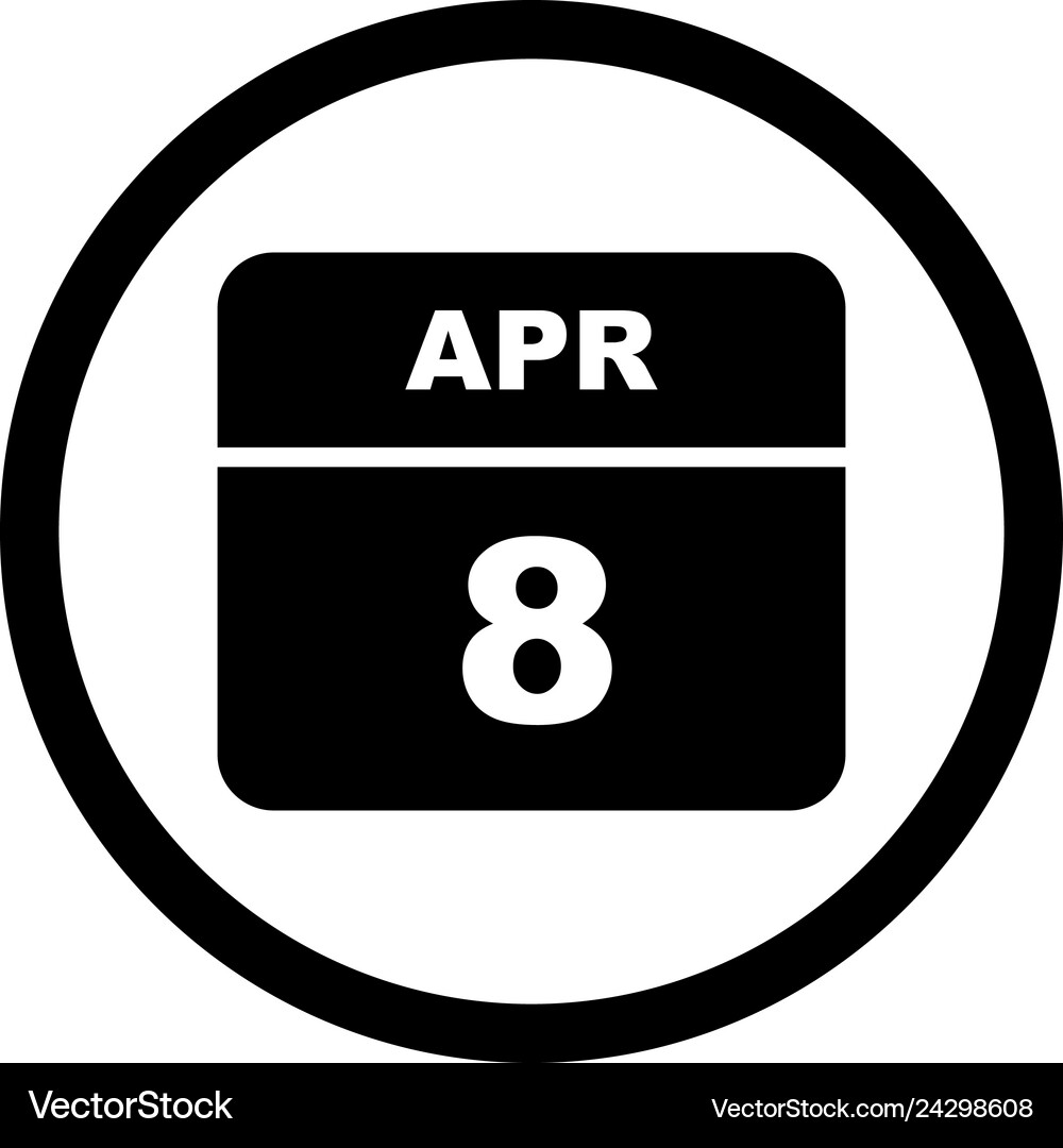April 8th date on a single day calendar Royalty Free Vector
