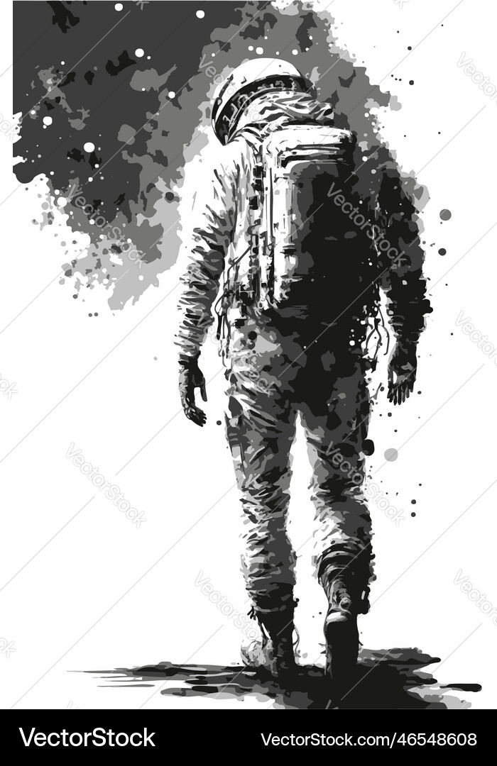 Astronaut artwork ink drawing of man going Vector Image