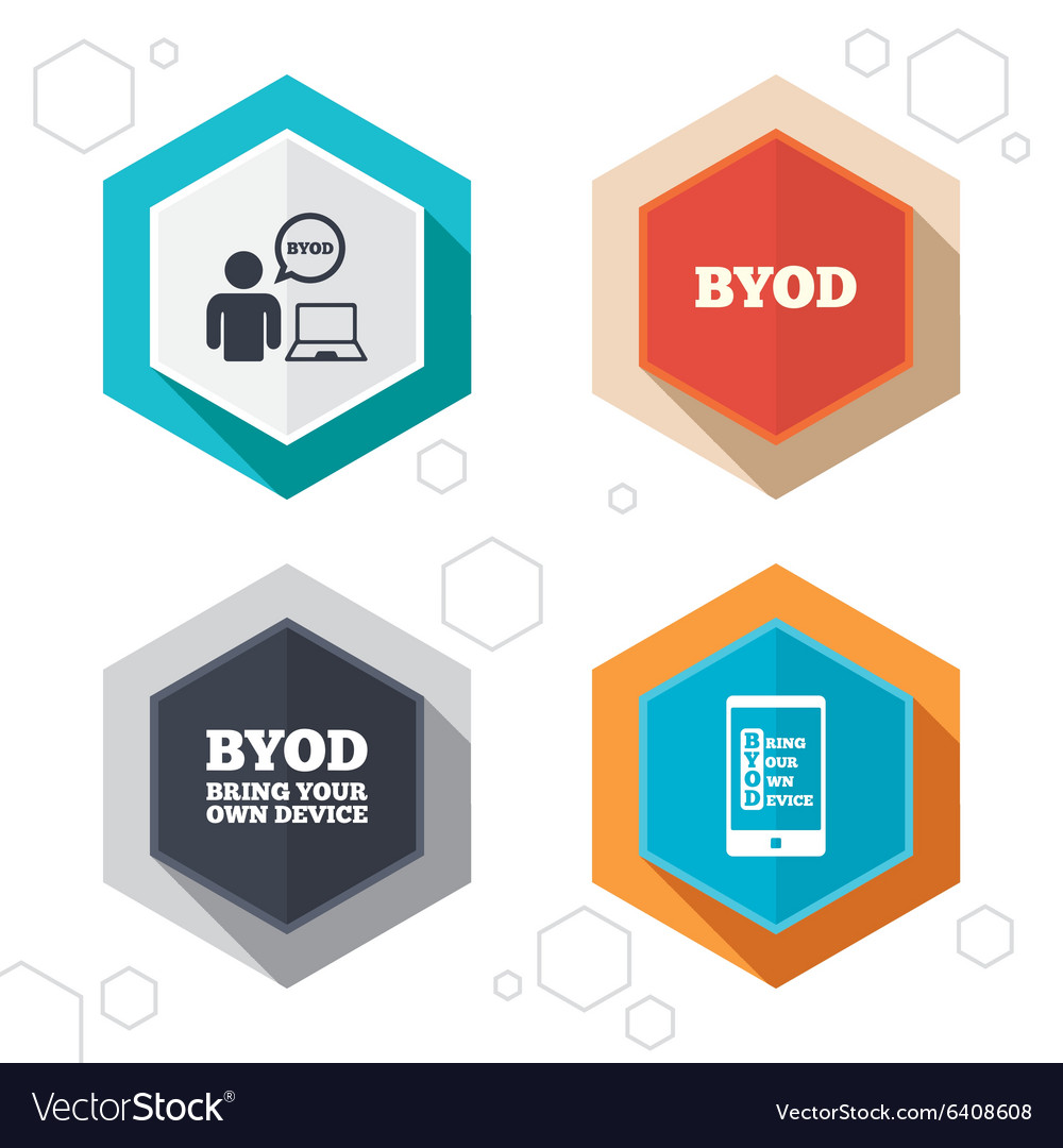 Byod signs human with notebook and smartphone Vector Image