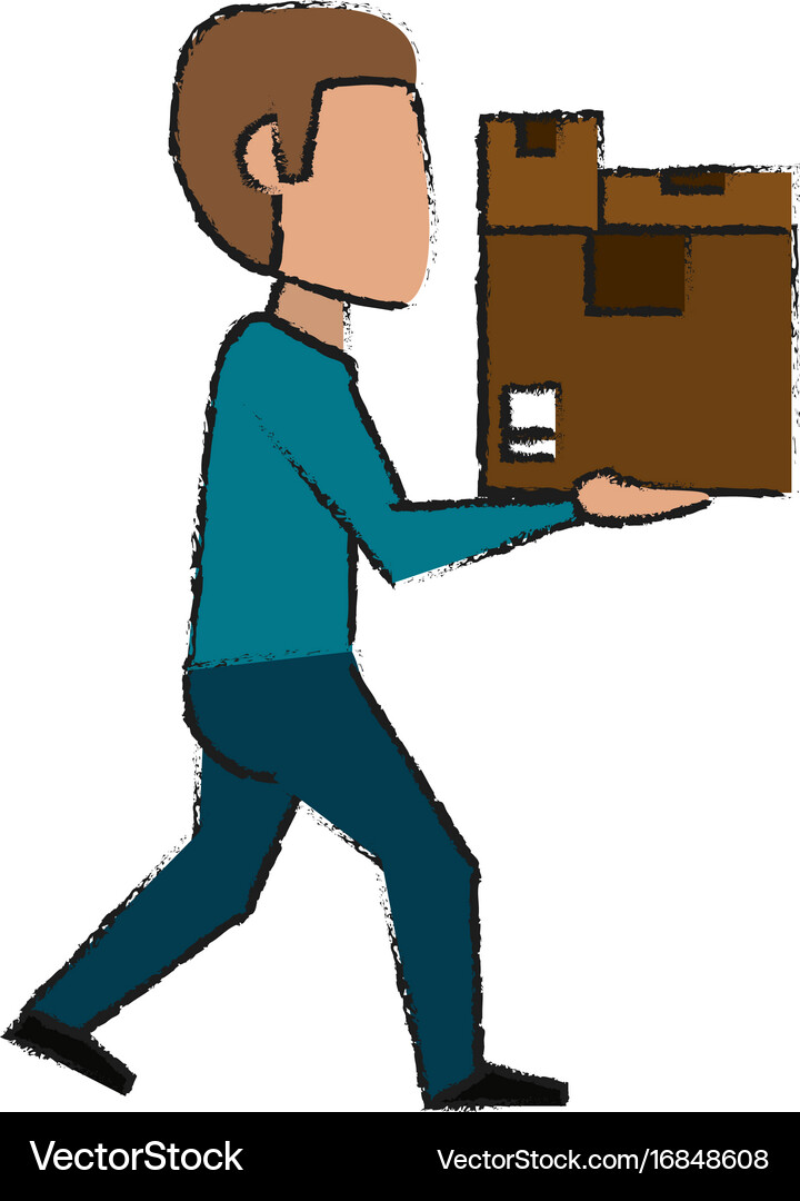Colorful delivery man doodle over white background