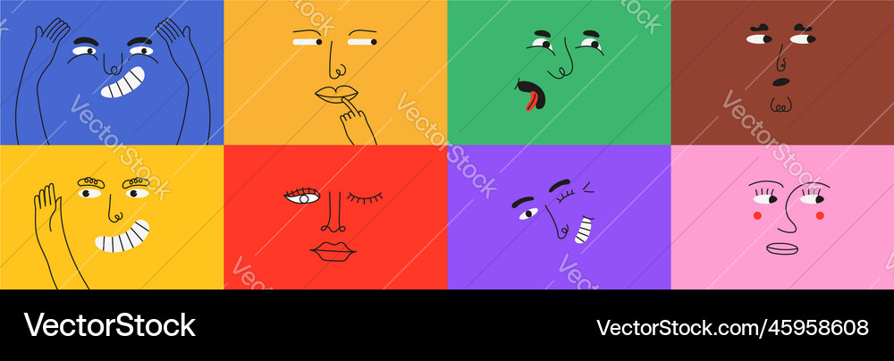Funny faces icon set in cartoon style Royalty Free Vector