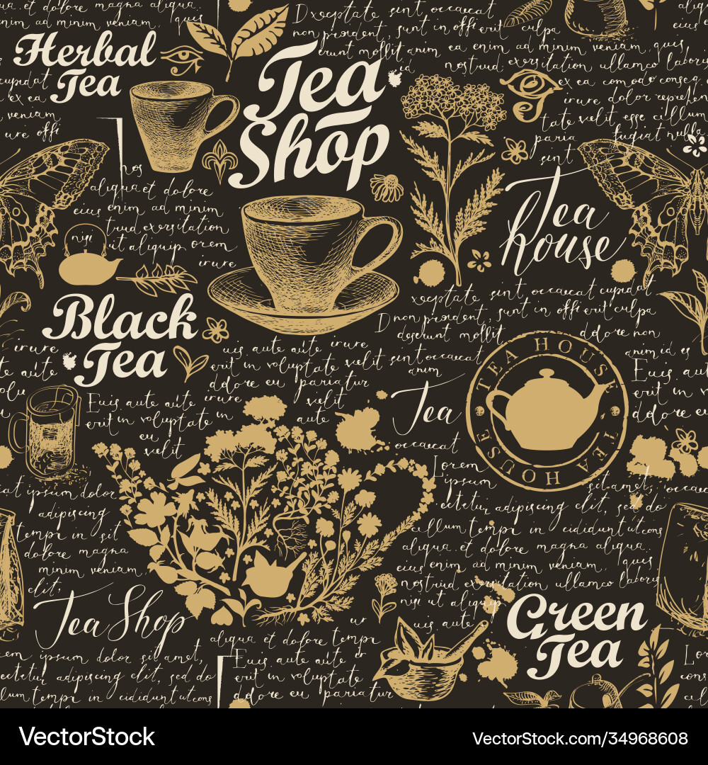 Hand-drawn seamless pattern on theme tea Vector Image