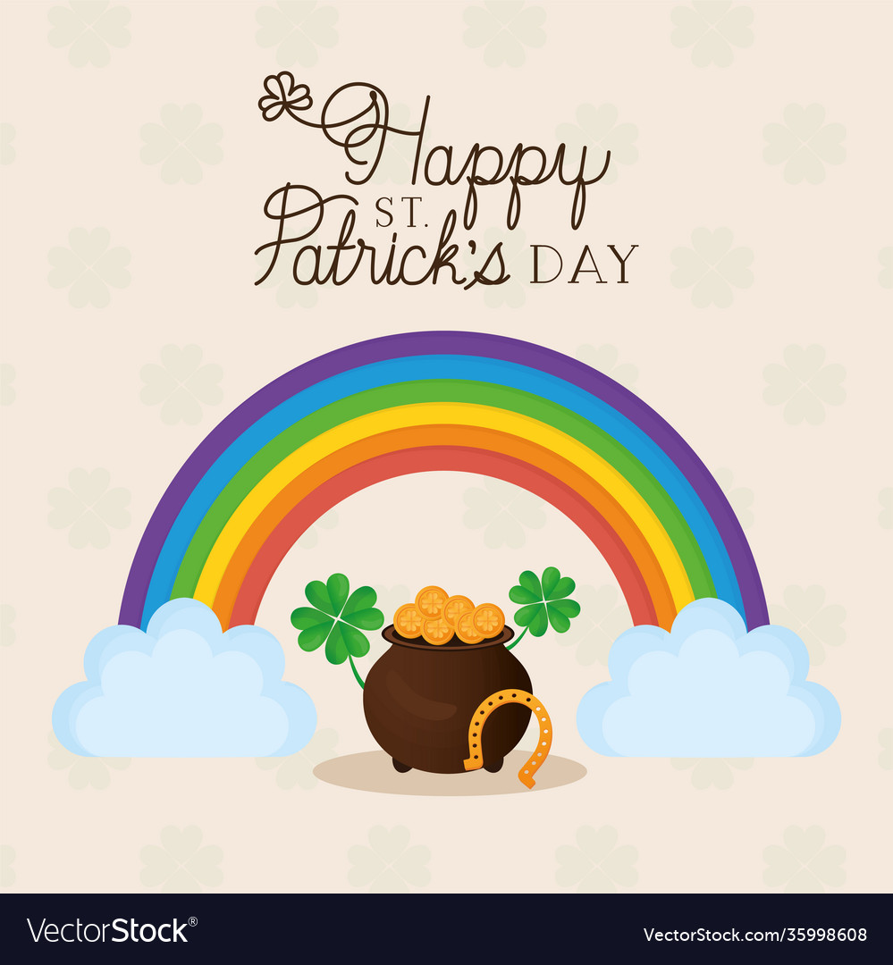 Happy st patricks day lettering rainbow with two Vector Image